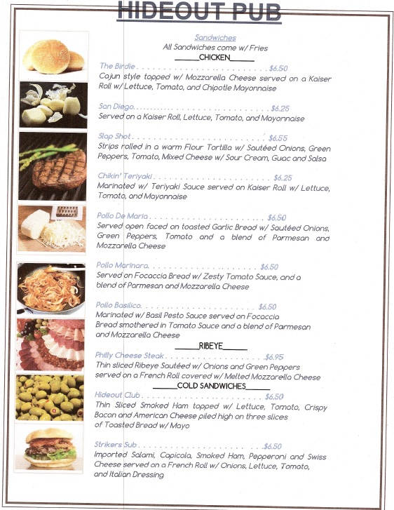 Hideout Pub and Grill - menu