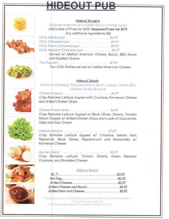 Hideout Pub and Grill - menu