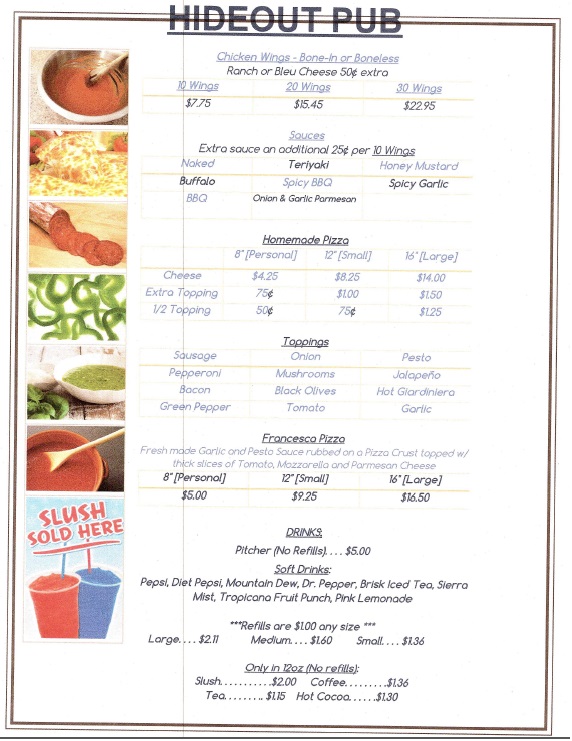 Hideout Pub and Grill - menu